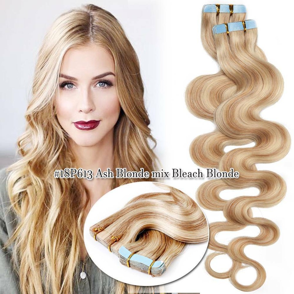 Thick Wave Tape In Skin Weft Remy Human Hair Extensions Full Head 10/20 ...