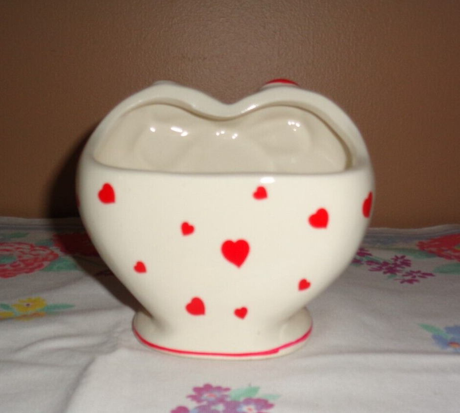 VINTAGE LEFTON VALENTINE VASE I LOVE YOU HEART SHAPE RED BOW FOIL LABEL ...
