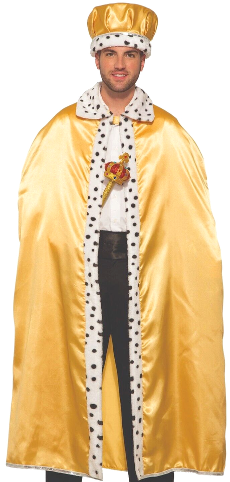 GOLD ADULT ROYAL CAPE King Queen Prince Wizard Fur Trim Magician ...