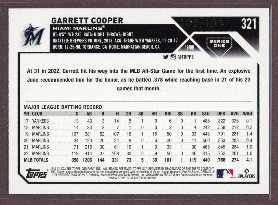 2023 Topps Series 1 Red Foil #321 Garrett Cooper (Marlins)/199 | eBay