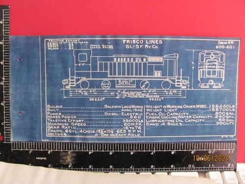 FRISCO LINES SL-SF RAILROAD DIESEL LOCOMOTIVES #600 - 601 BLUEPRINT ...