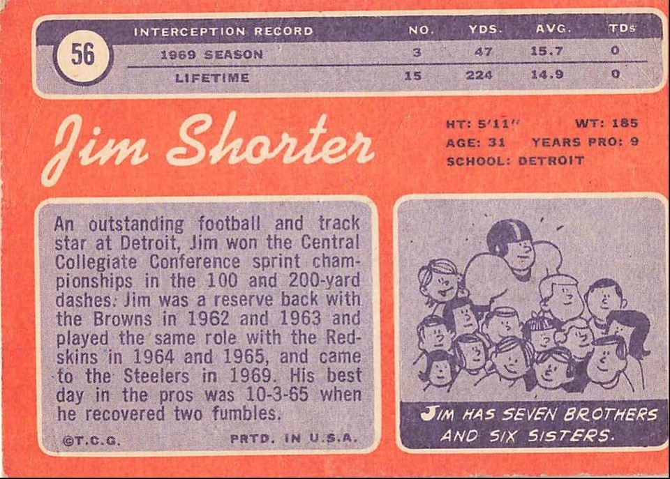 1970 Topps Jim Shorter Pittsburgh Steelers #56 | eBay