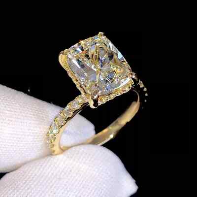 3.00 CTW Radiant Cut Moissanite Hidden Halo Wedding Ring 14K Yellow ...