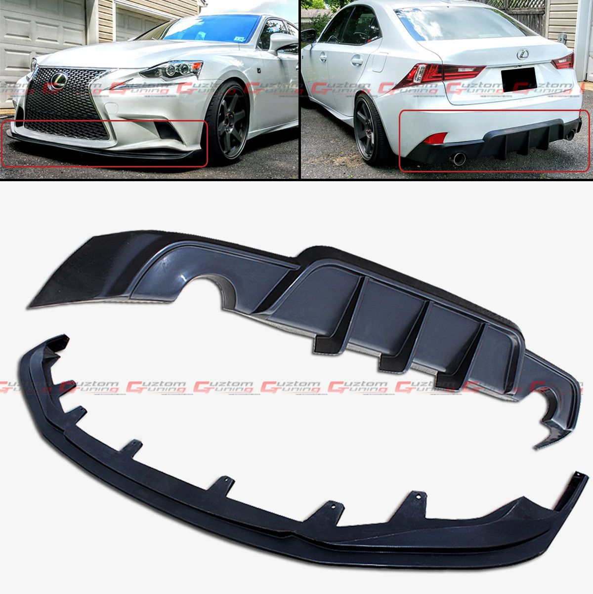 FOR 14-16 LEXUS IS250 IS350 F-SPORT JDM FRONT BUMPER SPLITTER +REAR ...