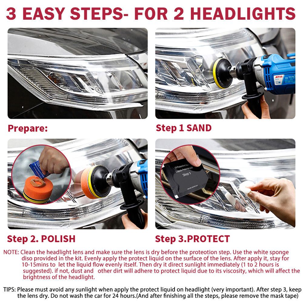 Headlight Restoration Kit Car Lens Lamp Cleaner Sanding Repair Tools ...