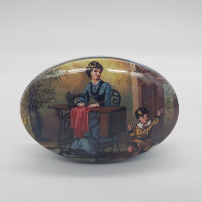 Small Oval Sewing Tin - Mother & Child Sewing Storage Box | eBay
