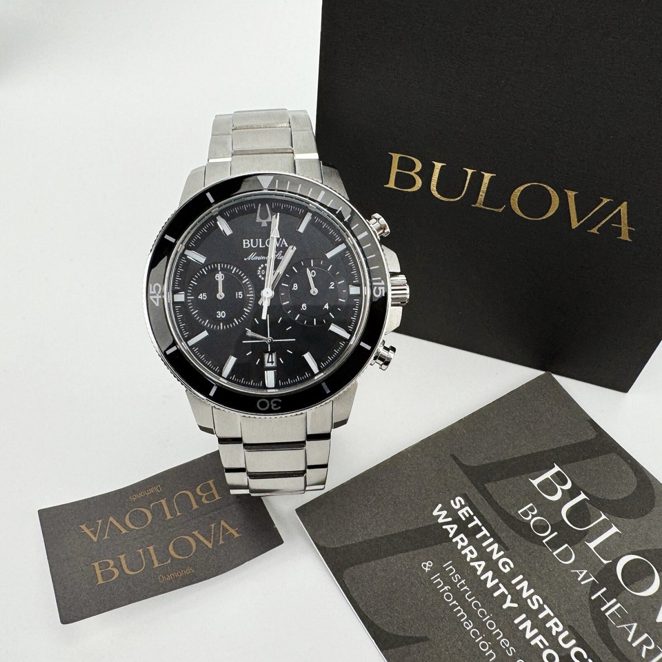 Bulova Marine Star 96B272 Chronograph Black Dial Stainless Steel Men's ...