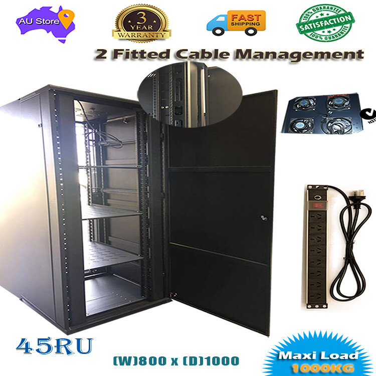 45RU 45U 19" 19 Inch 1000 DEPTH NETWORK SERVER DATA RACK CABINET & 4 ...