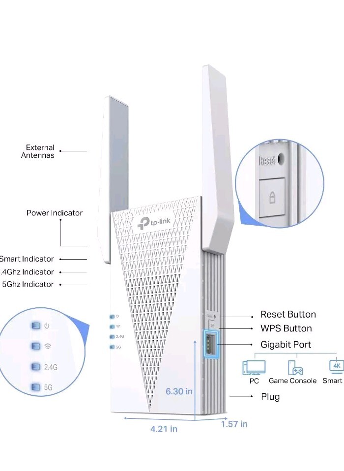 TP-Link AX1800 RE615X WiFi 6 Range Extender Dual Band Wireless Repeater ...