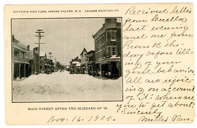 Spring Valley NY -MAIN STREET AFTER 1905 BLIZZARD- Postcard Rockland ...