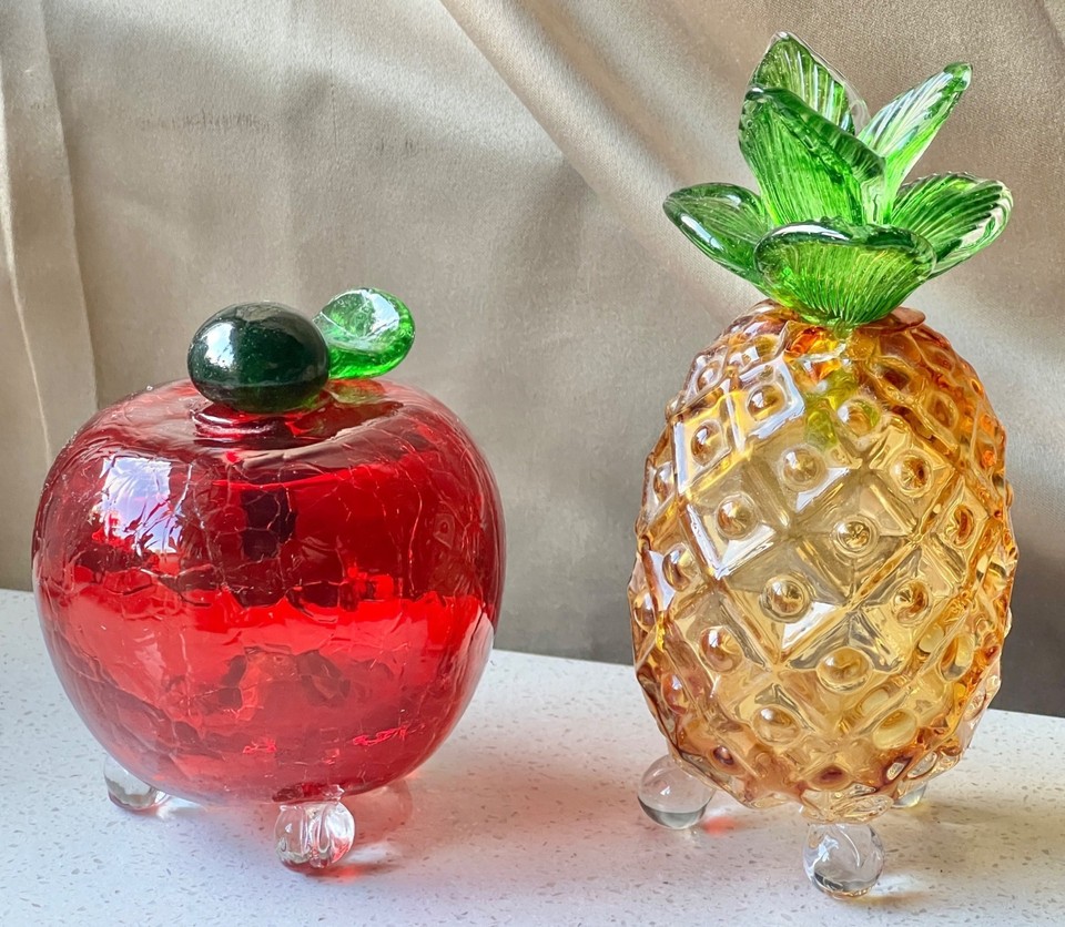 Glass Apple & Pineapple Fruit Fly Traps with Stoppers 3 Footed Eco ...