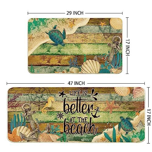 Beach Kitchen Mats Set of 2 Nautical Kitchen Decor Rugs Blue Anchor ...