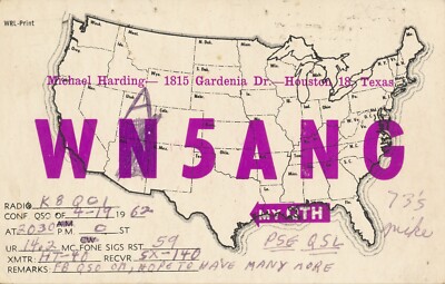 QSL CARD HAM RADIO WA5ANG WN5ANG W5ANG MICHAEL HARDING MIKE HOUSTON ...