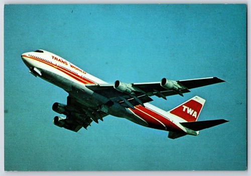 Airplane Postcard TWA Trans World Airlines Boeing 747-100 In Flight BU7 ...