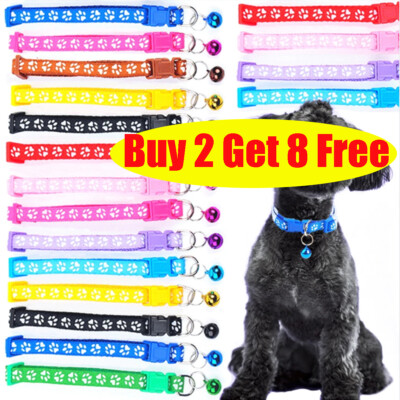 Adjustable Paw Print Bell Pet Nylon Collar Cat Small Dog Kitten Puppy ...