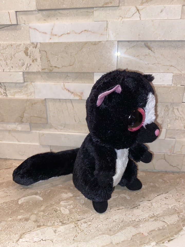 Ty Beanie Boos FLORA the 6" Skunk Black Pink Sparkle Scuffed Eyes | eBay