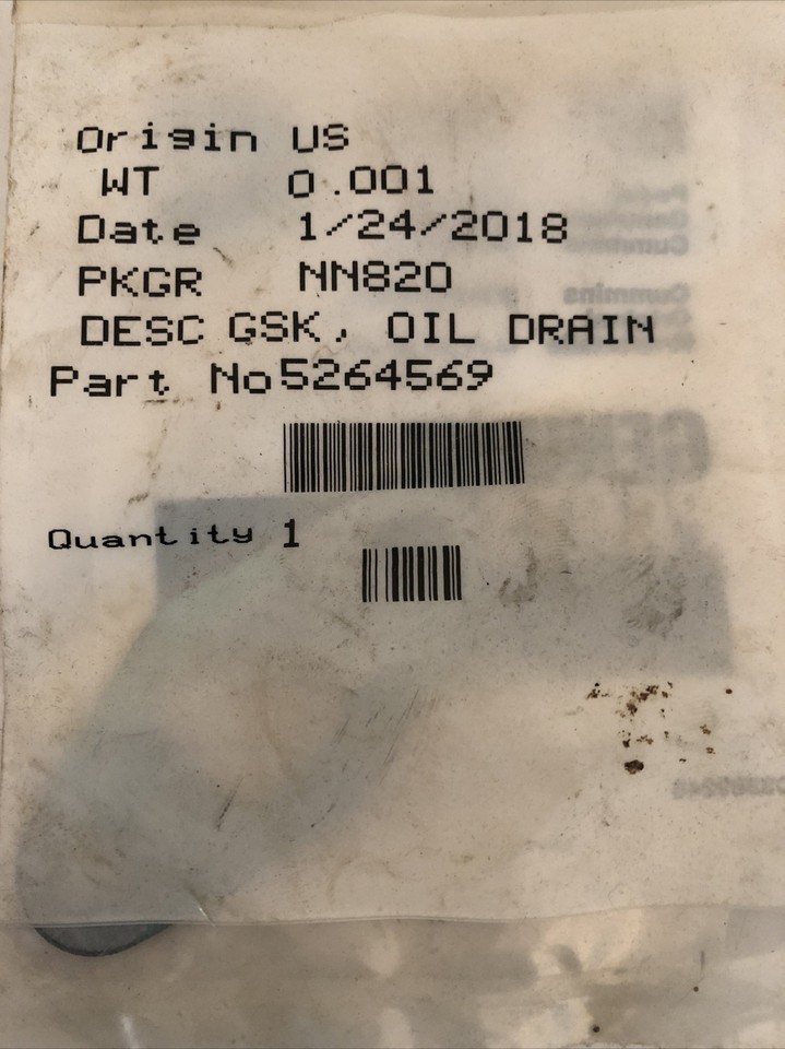GENUINE CUMMINS TURBO OIL DRAIN GASKET 5264569 NEW OEM | eBay