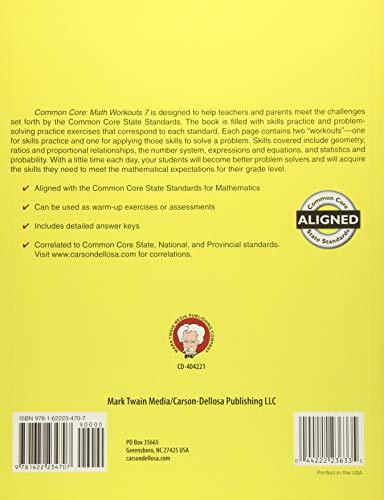 Mark Twain Media Common Core Math Workouts Workbook 7th Grade 64pgs ...