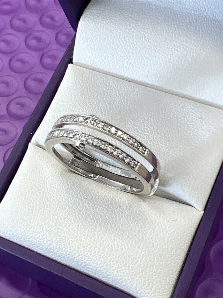 💎 10k White Gold Diamond Solitaire Enhancer Guard Wrap Insert Ring Band ...