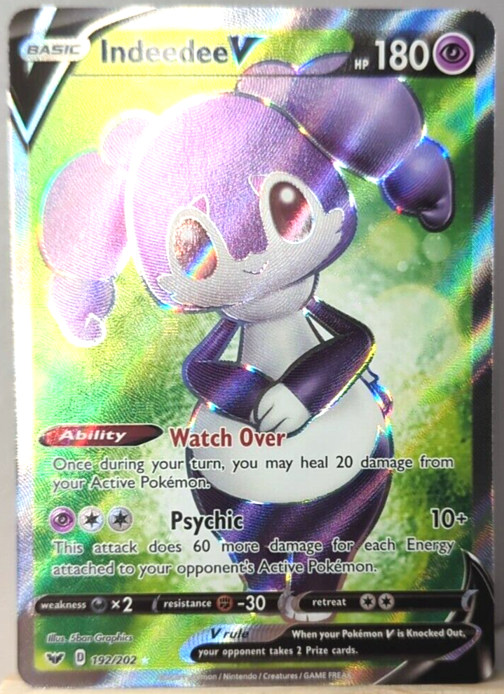 Indeedee V Sword & Shield 192/202 Holo Full Art Ultra Rare Pokémon TCG ...