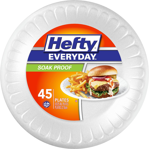 Hefty Everyday 9 Inch Foam Plates, White, 45 Count (Pack of 1 ...
