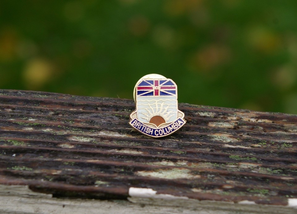 British Columbia Gold Tone Metal & Enamel Lapel Pin Pinback Flag Banner ...