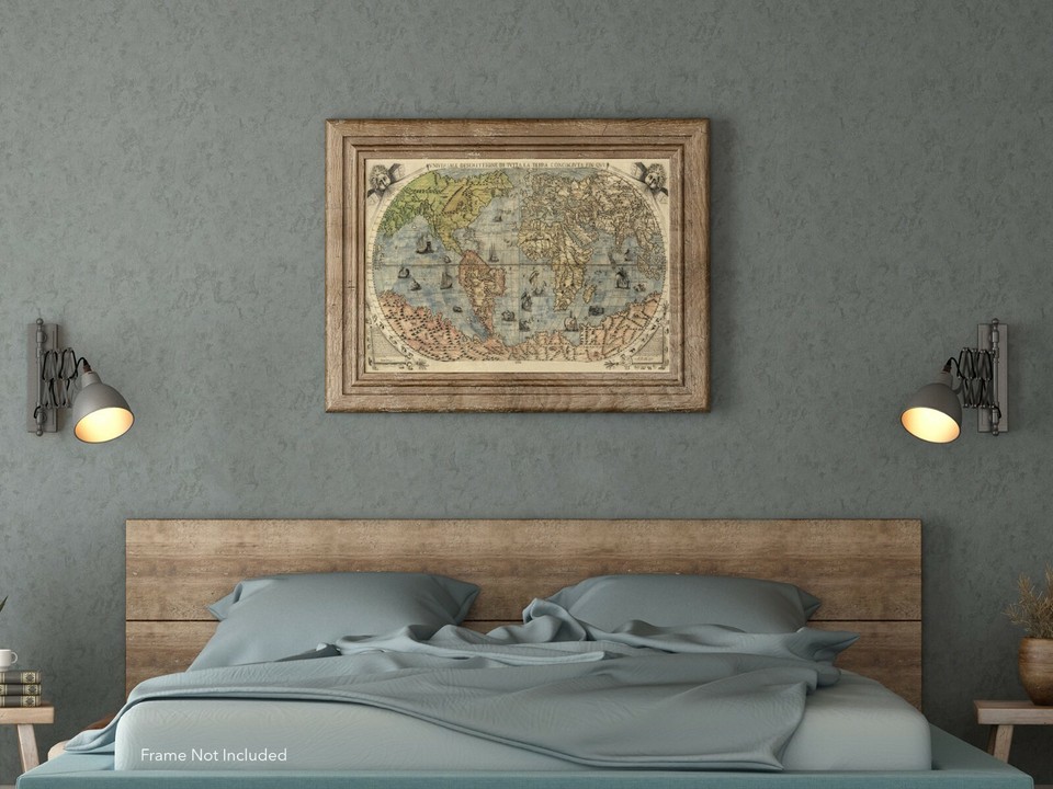 Italian Old World Exploration Angel & Cherub Map by Paolo Forlani circa ...