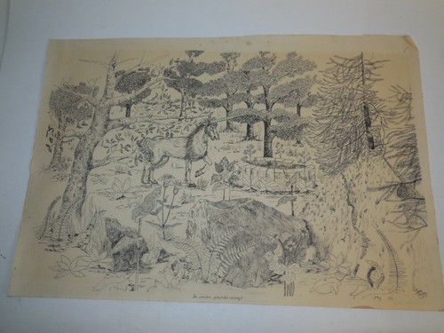 Sally Compton 1975 Highly Detailed UNICORN DRAWING Proud and Wrathful ...