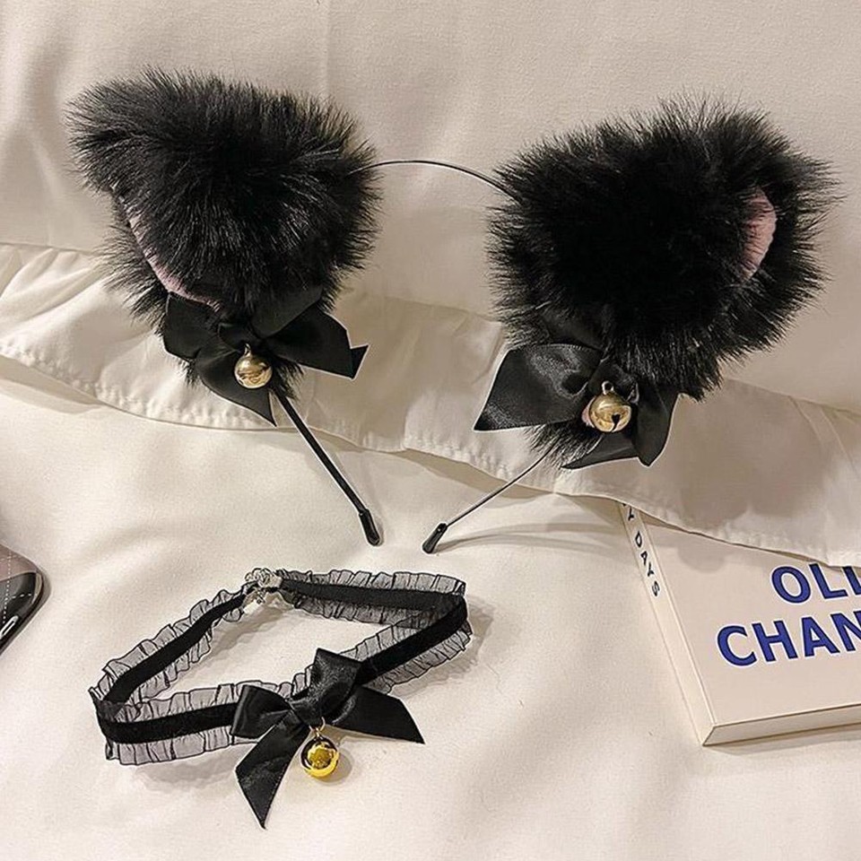 Cat Ear Bow Headband Claw Gloves Cosplay Plush Hairband Women Girl ...