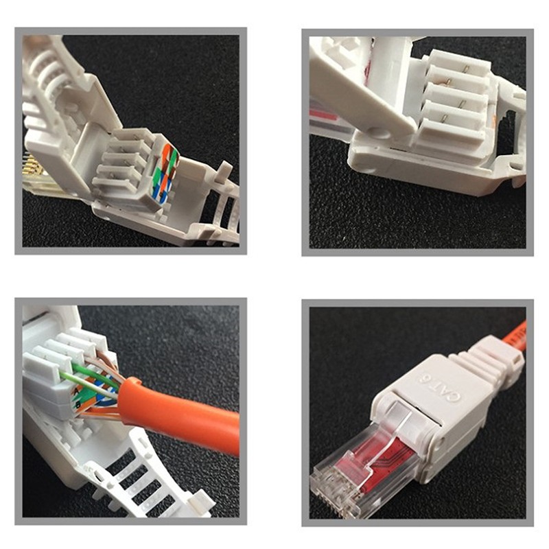 White RJ45 Tool-less Connector No Crimp Connectors CCTV Ethernet Cable ...