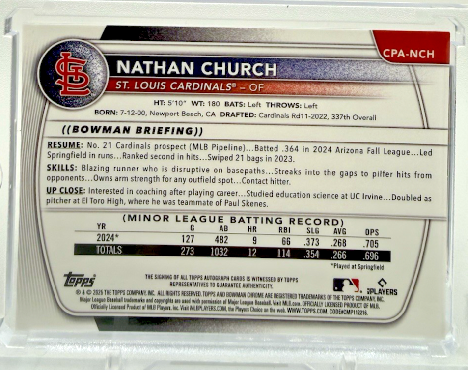 2025 Bowman Chrome Prospect Mini-Diamond Refractor /100 Nathan Church ...