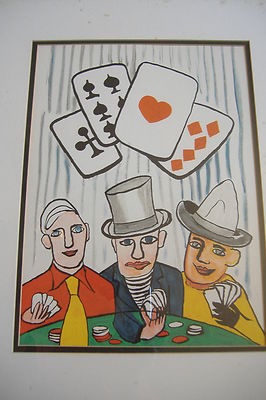 Alexander Calder old lithograph print rare three card players poker art ...