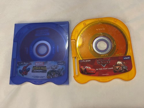 (2) VTech VFlash Cars The Piston Cup Fast Lane & SpiderMan Countdown ...