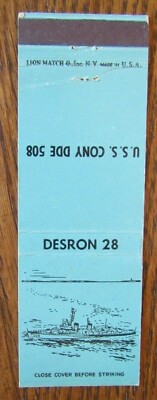 U.S. NAVY SHIP MATCHBOOK COVER: U.S.S. CONY (DDE-508) -G15 | eBay