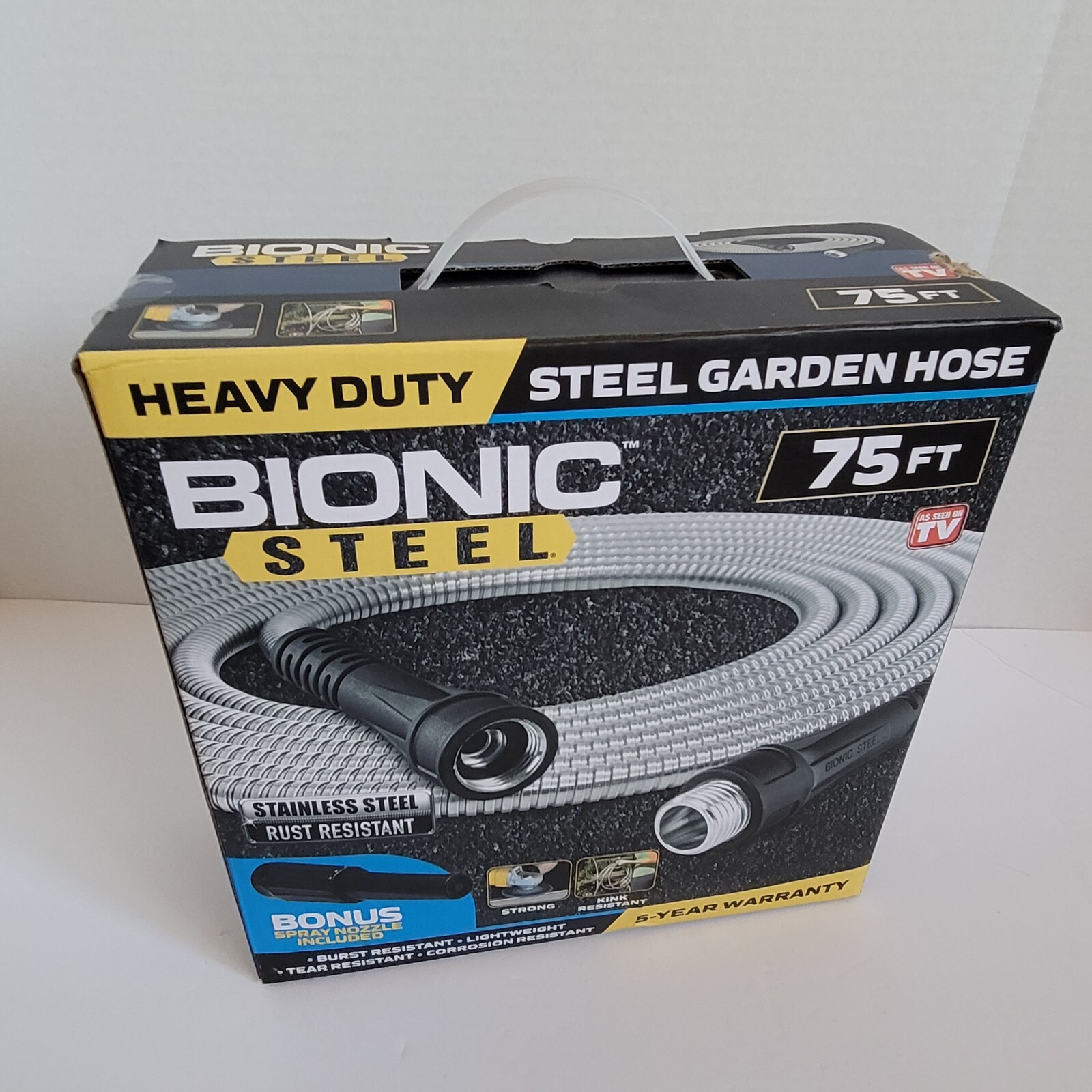 Heavy Duty Bionic Steel 75ft Garden Hose w Nozzle Stainless Steel ...