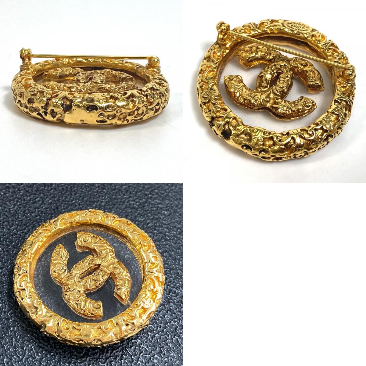 CHANEL CC Mark clear lava Circle type Round type 93A Brooch Metal Gold ...