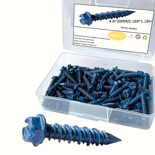50pcs Blue Hex Head Self-Tapping Screws, 4.8*30mm - Rustproof & Durable ...