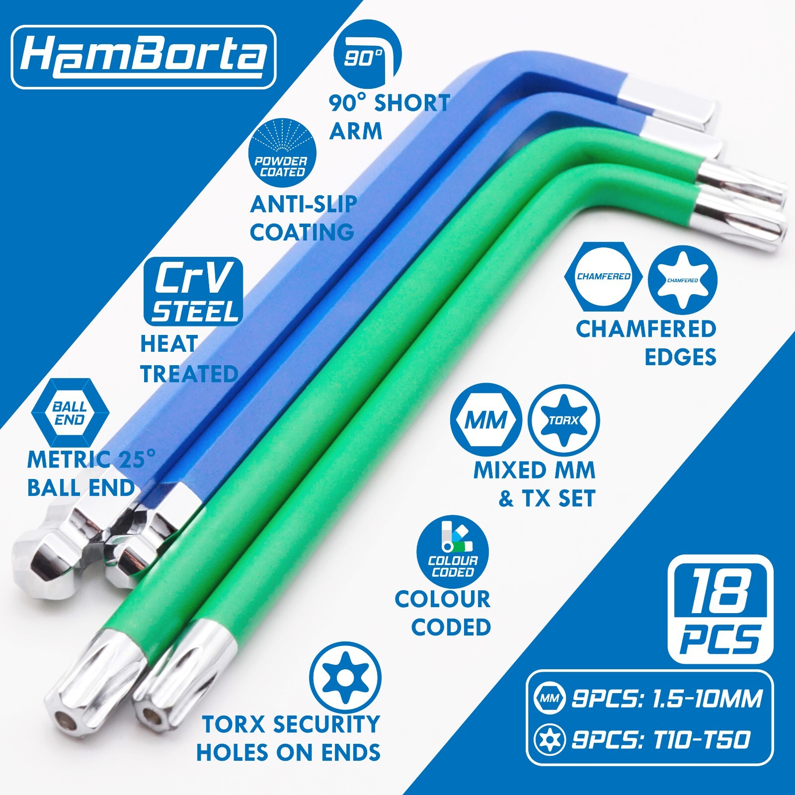 Allen Key Set & Torx Key Set HemBorta 18pc Hex Key Set Long Allen Keys ...