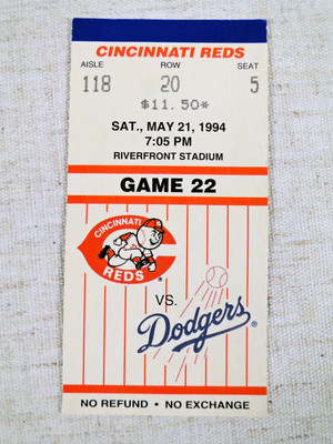 1994 Cincinnati Reds vs LA Dodgers Ticket Stub May 21 Game 22 | eBay