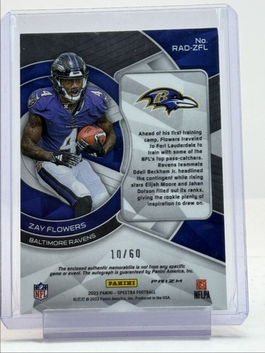 ZAY FLOWERS 2023 SPECTRA RPA RADIANT ROOKIE PATCH HYPER RC AUTO /60 ...