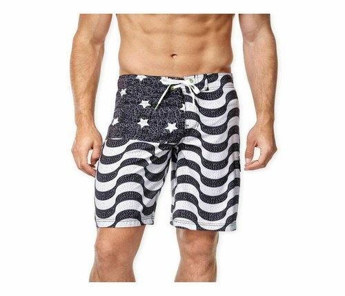 SPEEDO FLAG PRINT BLACK WHITE SWIM BOARD SHORTS MENS SIZE 32 NEW WITH ...