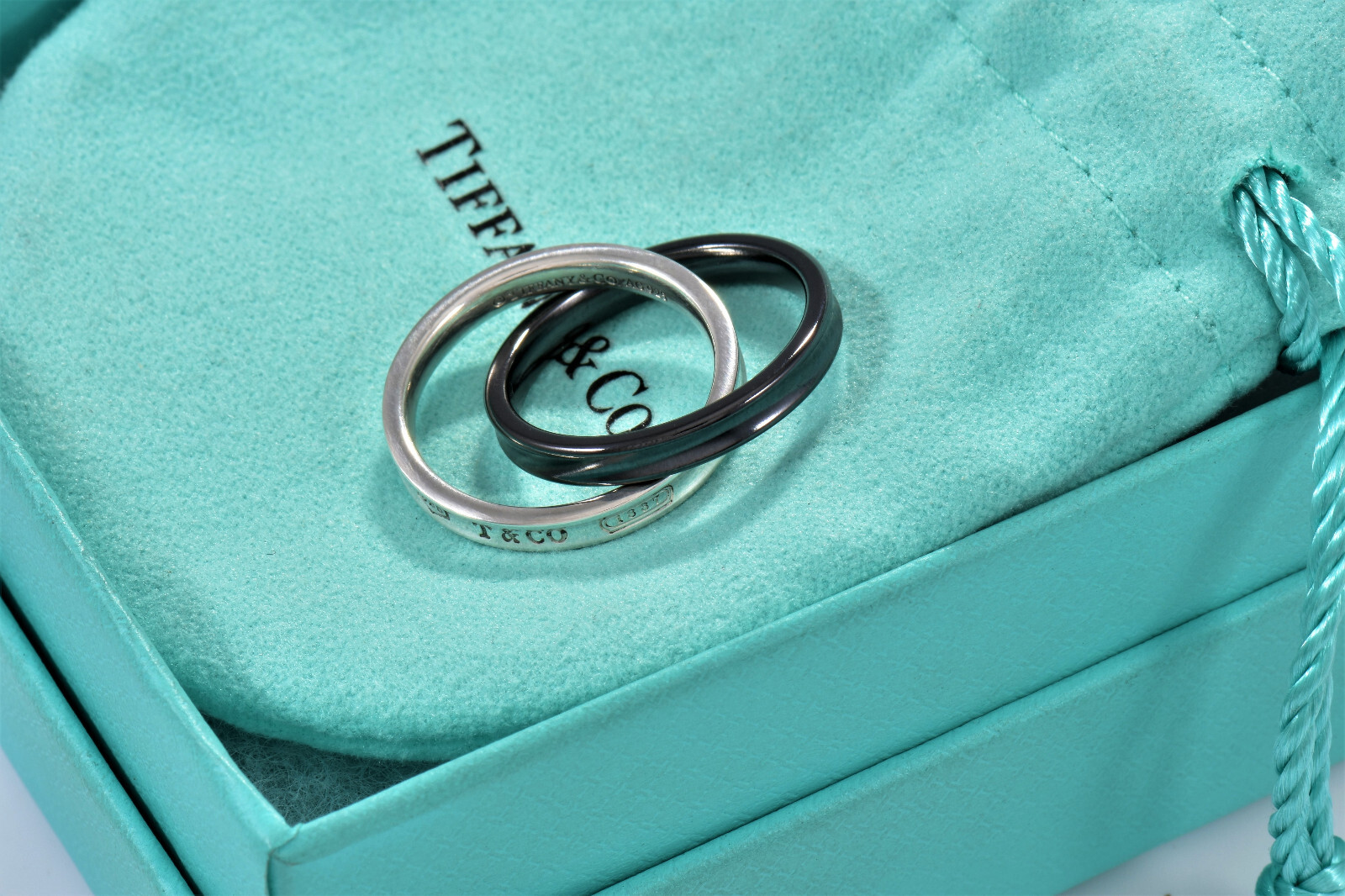 Tiffany & Co Silver Titanium 1837 Double Interlocking Ring Size 6.5 & Pouch Band | eBay