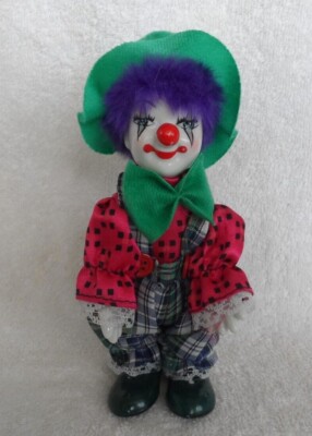 Unique colorful tramp clown figurine 5.5" w/ purple faux fur hair | eBay