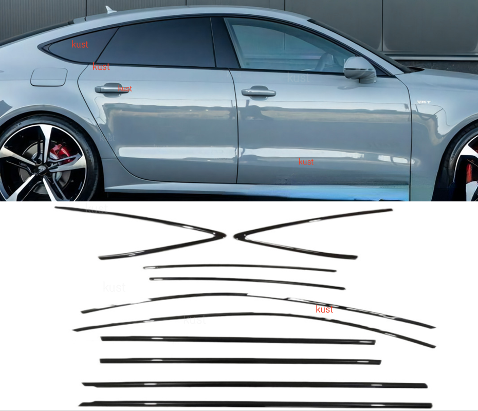 For 2012-2018 AUDI A7 S7 Black Window Molding Strips Trim Stainless ...