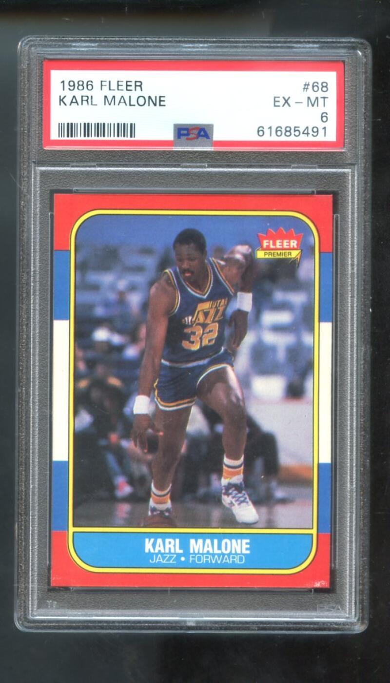 1986-87 Fleer #68 Karl Malone ROOKIE RC PSA 6 Graded Basketball Card ...