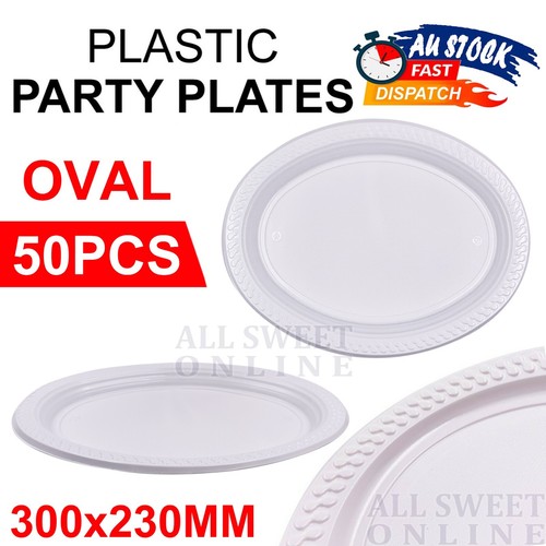 50pcs Party White Plastic Oval Plate Dinner Picnic Catering 300x230mm ...