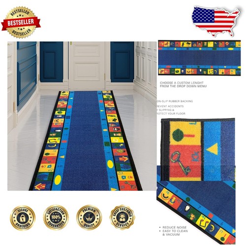 Stain Resistant Blue Runner Rug with Rubber Backing, Perfect for Kids ...