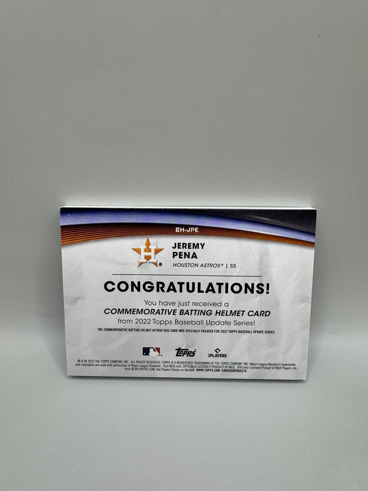 2022 Topps Update RC Jeremy Pena Batting Helmet Relic Rookie Card Blue ...