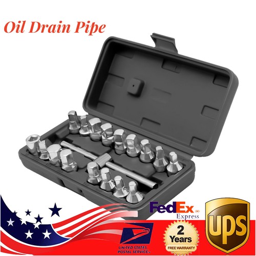 Oil Drain Pipe Plug Hexagon Square Socket Key Removal Tool Set 18Pcs 3/ ...