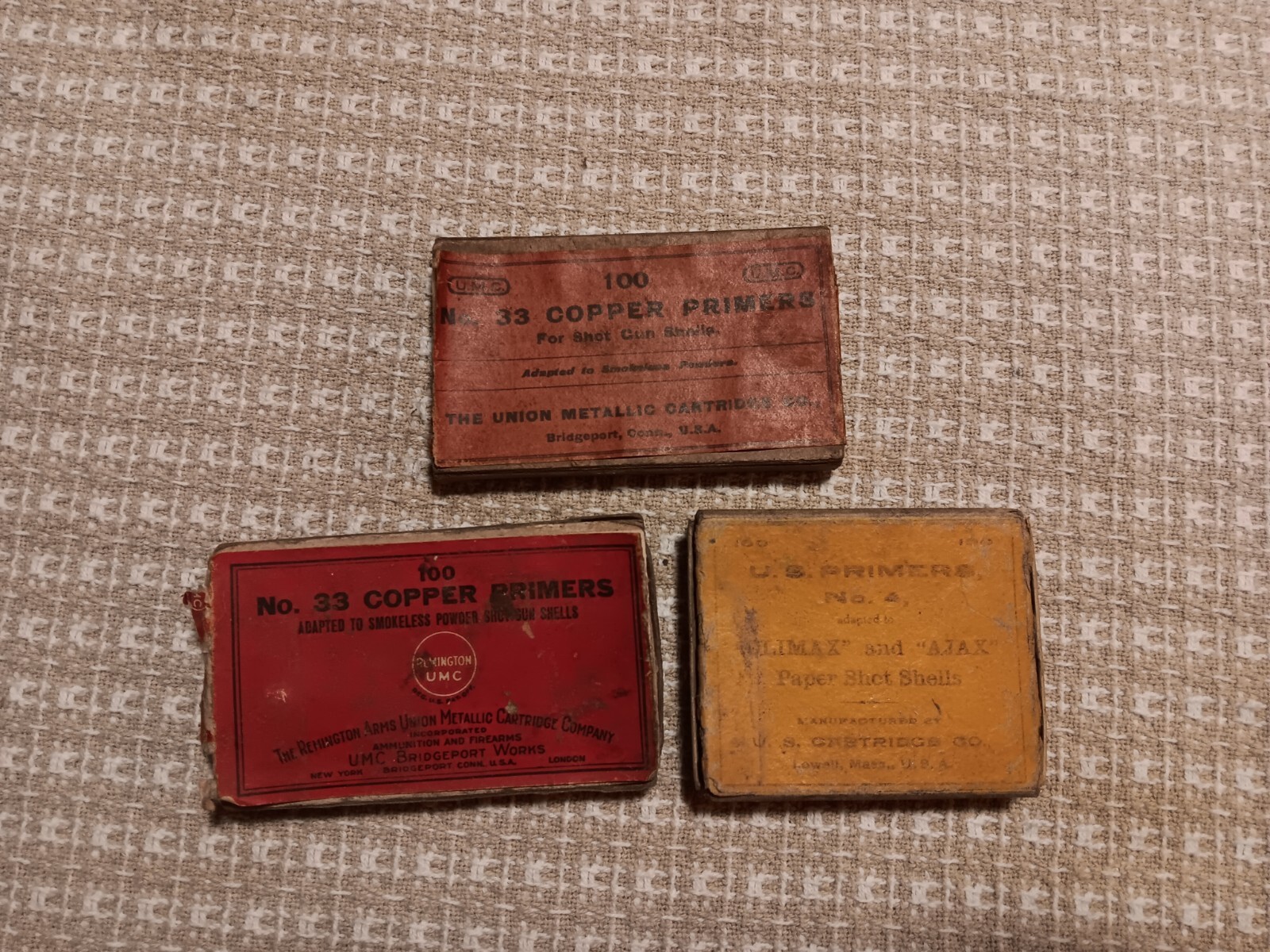 VINTAGE LOT OF 3 EMPTY PRIMERS BOXES REMINGTON UMC US CARTRIDGE COPPER ...